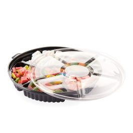 BANDEJA CON 5 DIVISIONES BASE NEGRA TAPA CRISTAL (26CM DIAM.*4.5CM ALTO ...